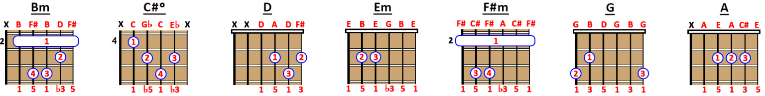 How to Play B minor Bm Chord on Guitar, Ukulele and Piano