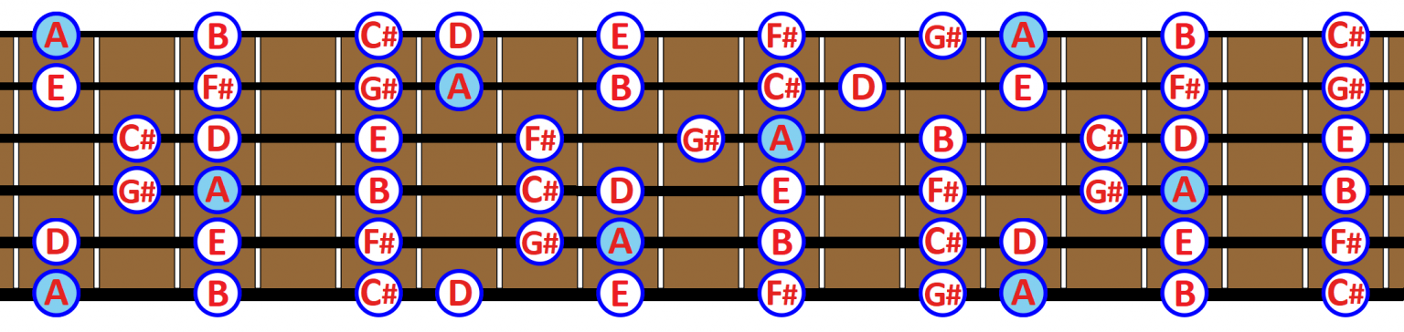 The MAJOR SCALE Notes and 7 Positions on the Guitar